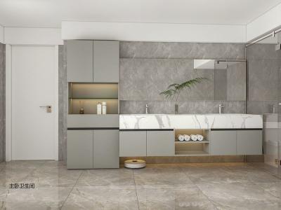 China Starry Grey Stainless Steel Bathroom Vanity With Open Shelving And Dual Sinks for sale