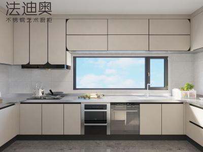 China Fadior U-vormige moderne kookkast van roestvrij staal met boogdeuren en handvatvrij ontwerp Te koop