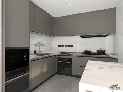 China Bruine kleuren roestvrij staal L-vormige keukenkasten met een volledig ontwerp Te koop