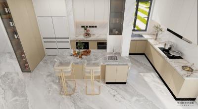 China Wood Grain And White Stainless Steel U-Shaped Kitchen Cabinet With Multiple Storage for sale