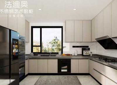 Cina Armadio da cucina in acciaio inossidabile a forma di U Fadior Con Disegno di pannello di porta di albicocche calde in vendita