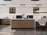 China White Stainless Steel Kitchen Cabinet with Quartz Countertop and LED Lighting for sale