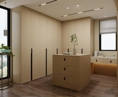 China Stainless Steel Fadior Light Wood Grain Walk-in Closet With Functional Island And L Shaped design for sale