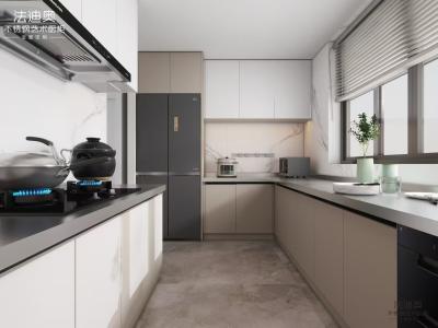 China Fadior L Shaped  Stainless Steel Kitchen Soft Gray Lower Units And White Upper Units With Seamless Design  And Hygienic Surface for sale