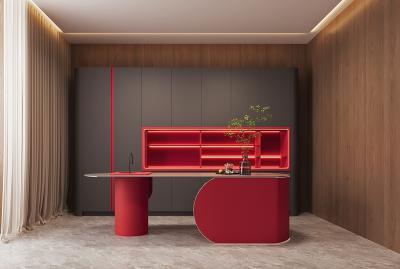 중국 검은색과 붉은색의 색조를 가진 직선 모양의 스테인리스 스틸 부엌 캐비닛 판매용