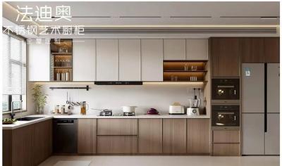 China Fadior Full Stainless Steel Custom Kitchen Cabinet - Warm Wood & Light Tones, Functional Layout for sale