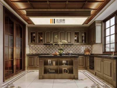 China Dark Brown Wood Grain Stainless Steel Kitchen Cabinets - Classic Luxury Style for sale