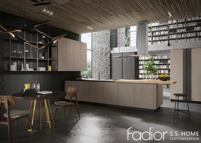 China Stone Texture Stainless Steel Kitchen Cabinets with Island for sale