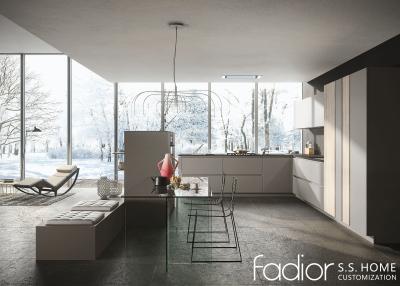 China Soft Grey Stainless Steel Kitchen Cabinets with Island for sale