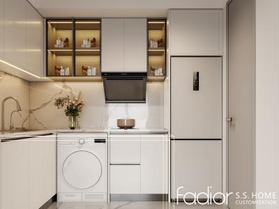China Modern Linear Stainless Steel Kitchen Cabinets With Full-Height Storage And Integrated Appliances for sale