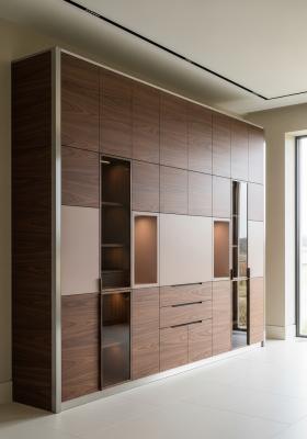 China Hotel Walnut Veneered Wall Panels in 304 Stainless Steel Substructure for sale