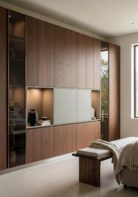 China Hotel Walnut Veneered Wall Panels in 304 Stainless Steel Substructure for sale