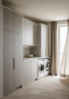 China Whitewashed Ash Laundry Cabinet with Drying Rack in 304 Stainless Steel for sale