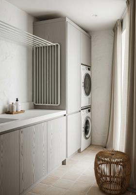China Whitewashed Ash Laundry Cabinet with Drying Rack in 304 Stainless Steel for sale