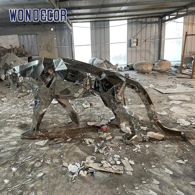 China Highly Artistic Stainless Steel Animal Sculpture Geometry Art Cheetah Te koop