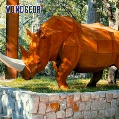 China Large Park Forged Metal Sculpture Geometric Animal Rhinoceros for sale