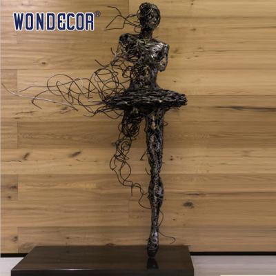 China Large metal art decoration abstract hollow silk thread ballet dancer copper sculpture for sale