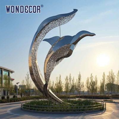 Cina Grande parco all'aperto arte metallica linee vuote delfino scultura in acciaio inossidabile in vendita