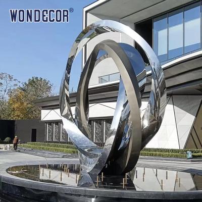 China Escultura de fonte de aço inoxidável grande para o exterior Anel giratório geométrico irregular à venda