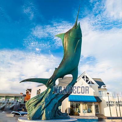 Cina Decorazione di pesce in metallo all'aperto Hotel DECO Dimensioni della vita Bronzo Blu Marlin Statue di pesce in vendita in vendita