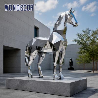 China Large Mirror Stainless Steel Geometric Faceted Horse Sculpture for Corporate Plaza & Office Building Landscape for sale