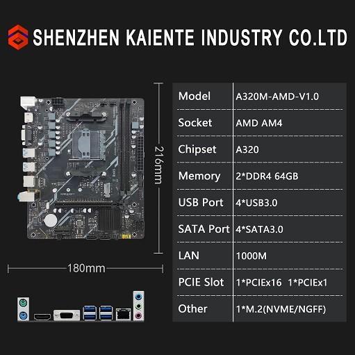 Quality M.2 AMD AM4 Motherboard USB 3.2 SATA 3.0 Dual Channel DDR4 64GB A320 Mainboard for sale