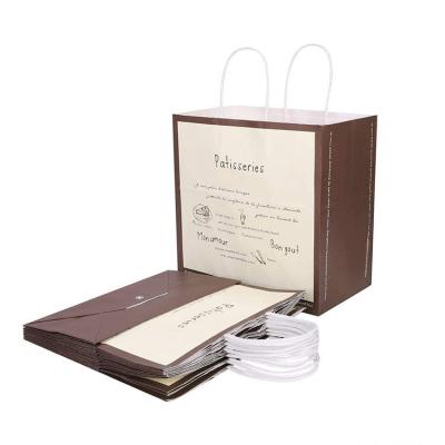China CMYK Cafe White Takeaway Paper Bags 10x5x13 Kraft Bags With Handles for sale
