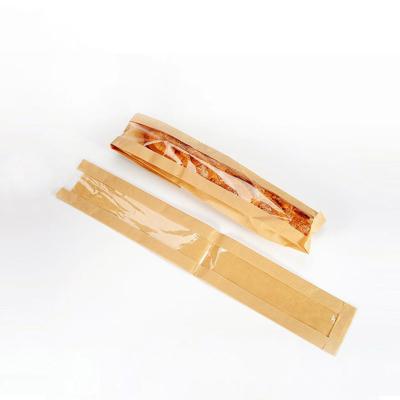 China French Baguette Caterpillar Bread Paper Bag Kraft Bakery Bags Sharp Bottom Window for sale