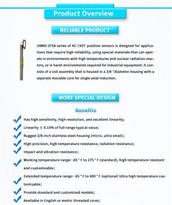 Cina 0.2mm Range UNIVO UBMD-375AY Sensore di spostamento lineare ad alta tensione ad alta temperatura in vendita