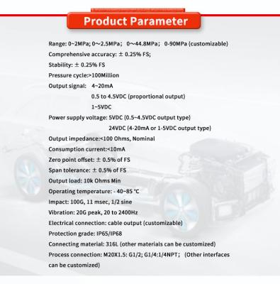 Cina 316L Sensore di pressione e temperatura per UNIVO 4-20mA 1-5V 0,5-4,5VDC Sensore di pressione in vendita