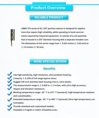 中国 高感度 UBMD-375Y UNIVO LVDTセンサー 販売のため