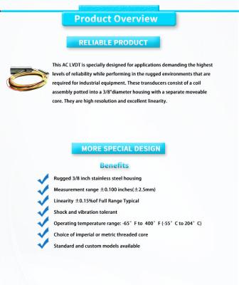 Cina Supporto OEM UNIVO AC Range 2.5mm Displacement Sensor per applicazioni ad alta temperatura in vendita