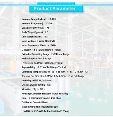 Cina Sensore di spostamento mini LVDT ad alta temperatura ± 2,5 mm in vendita