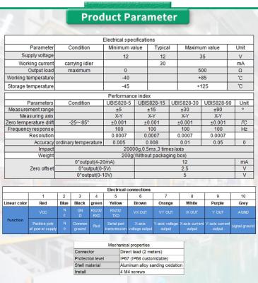 Cina OEM supportato UBIS-828Y sensore di inclinazione a doppio asse per la misurazione dell'angolo in vendita