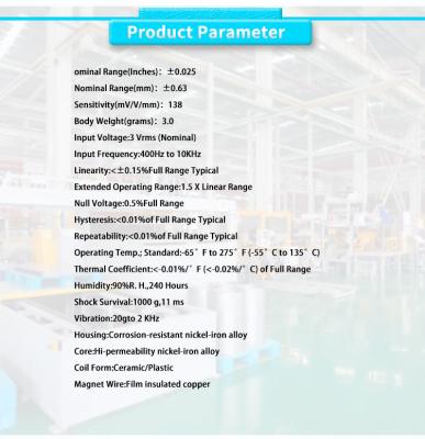 Cina 0.63mm Range UNIVO Sensore AC LVDT ad alta temperatura in miniatura per un posizionamento preciso in vendita