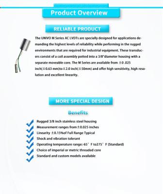 Cina UBMD-375-025Y UNIVO Mini LVDT Displacement Sensor per applicazioni ad alta temperatura in vendita