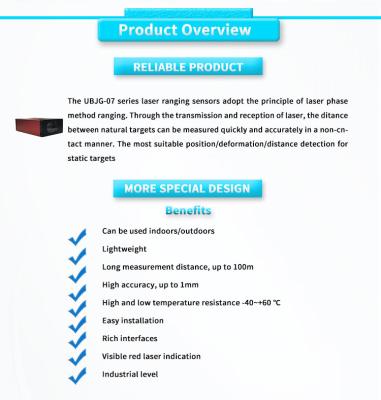 China Single Point Laser Displacement Sensor UBJG-07Y UNIVO 0,1-100m Bereik 8V-24V voedingsbron Te koop