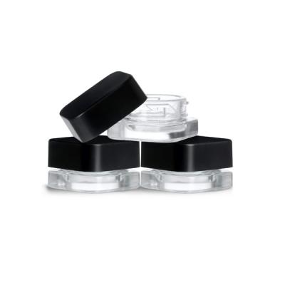Cina Contenitore concentrato Qube quadrato in vetro trasparente da 5 ml con coperchio nero resistente ai bambini Quadrato in vetro nero da 5 ml in vendita