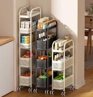 China Pull Out Slim Kitchen Trolley No Installation Required Side Fridge Storage Rack for sale