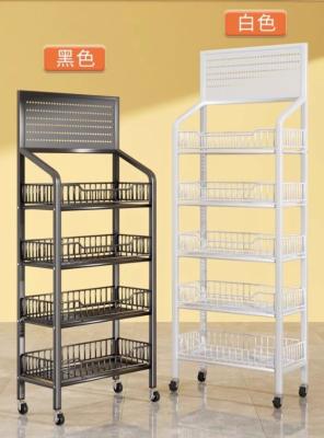 China 5-Tier Mobile Snack Shelf with 360° Swivel Wheels and Perforated Pegboard Back for Kitchen and Living Room Storage for sale