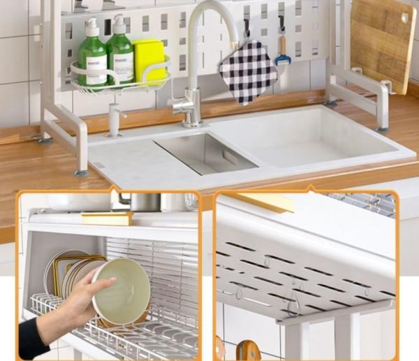 Quality Stainless Steel Metal Dish Drainer Rack with 60kg Load Capacity and 3 Tier Design for Kitchen Sink Organization for sale