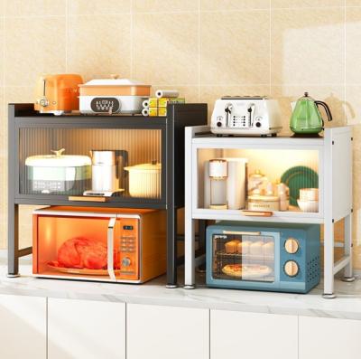 China Sturdy Carbon Steel Microwave Oven Rack with 2-Tier Design and Rust-Proof Kitchen Storage Shelf for sale