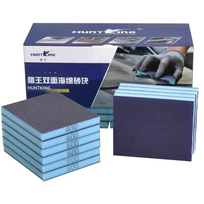 China Blue Double-Sided Sponge Sanding Pads, HUNTKING Wet & Dry Hand Sanding Blocks for Automotive Paint Polishing for sale