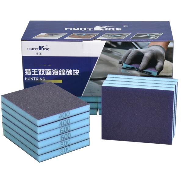 Quality Blue Double-Sided Sponge Sanding Pads, HUNTKING Wet & Dry Hand Sanding Blocks for Automotive Paint Polishing for sale