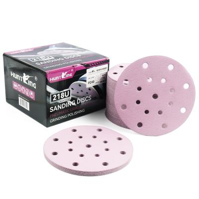 China HUNTKING HK218U Pink Sanding Discs, 6 Inch 17-Hole Hook & Loop Aluminum Oxide Sandpaper for Automotive & Wall Sanding for sale