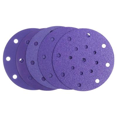 China HUNTKING HK315T Purple Polyester Film Sanding Discs, 5/6 Inch Hook & Loop Aluminum Oxide Anti-Clog Sandpaper for Automotive & Wall Finishing for sale