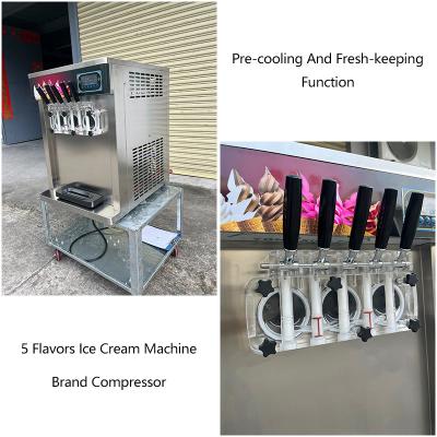 China R410a R134A Refrigerant Soft Serve Ice Cream Machine 5 Flavors Commercial Maker English Operating Language for sale