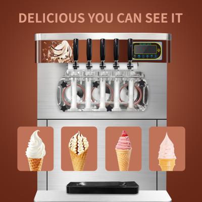 China High Capacity Soft Serve Icecream Machine 5 Flavors Automatic Ice Cream Maker for Business Material Cylinder Capacity 7LX3 1.8LX3 for sale