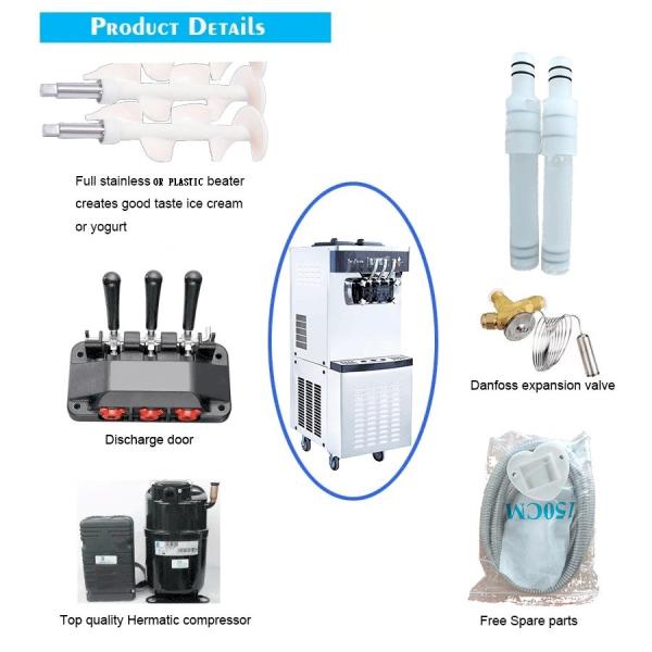 Quality Soft Serve Commercial Ice Cream Machine 22-30L/H 3 Flavors Yogurt Maker for for sale