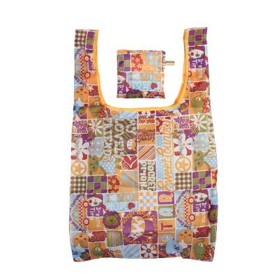 China OEM/ODM Pocket Tote Custom Print Foldable Polyester Reusable Shopping Bag For Grocery Storage for sale
